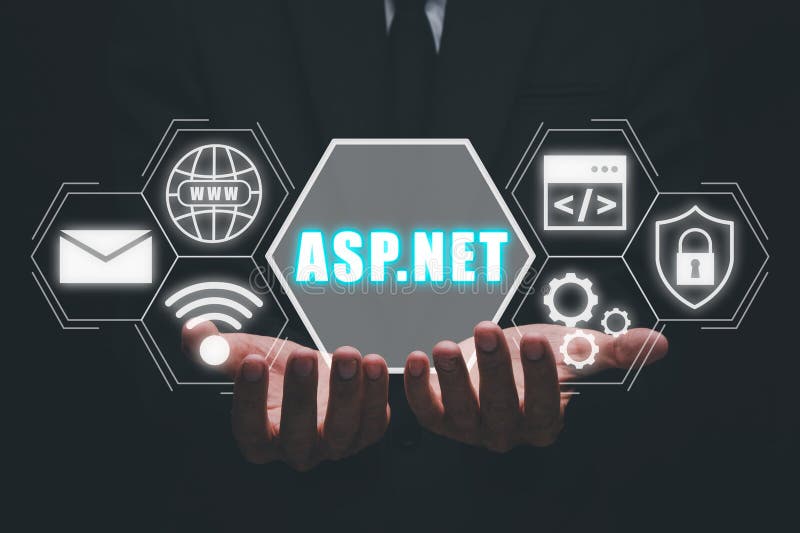Person Hand Holding ASP.NET Icon on Virtual Screen Stock Image - Image ...