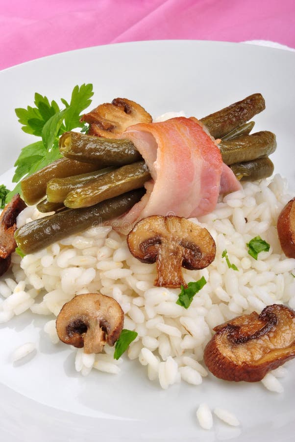 Asparagus with Bacon and Risotto Rice Stock Image - Image of dinner ...