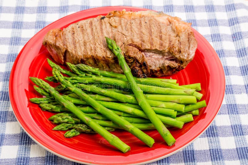 Asparagus on Red Plate with Steak Stock Image - Image of nutrition ...