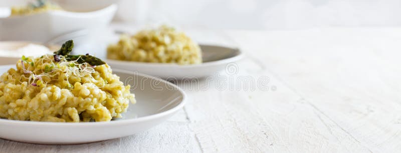 Asparagus Risotto Top View Close Up Stock Photo - Image of gourmet ...