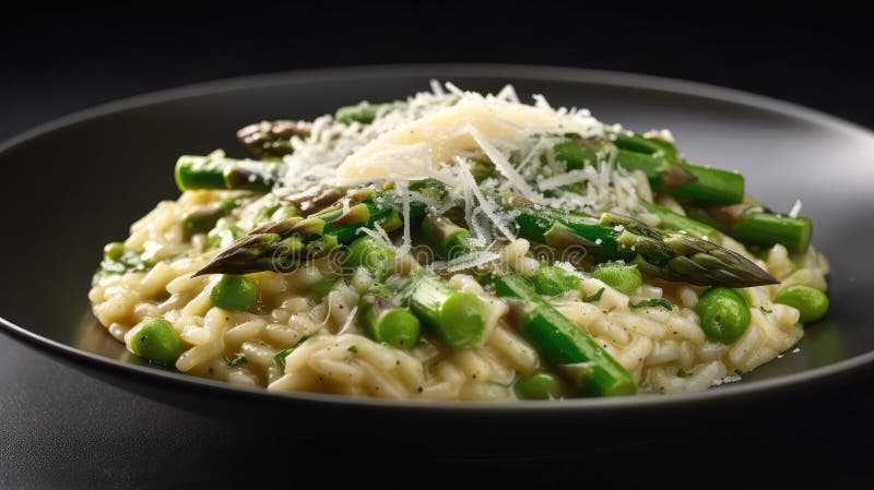 Asparagus Risotto Topped with Shaved Parmesan Cheese. Generative AI ...