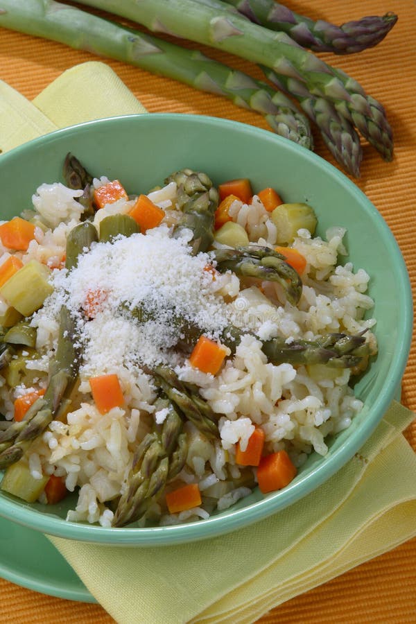 Asparagus Salad with Rice, Shrimps and Fish Stock Photo - Image of ...