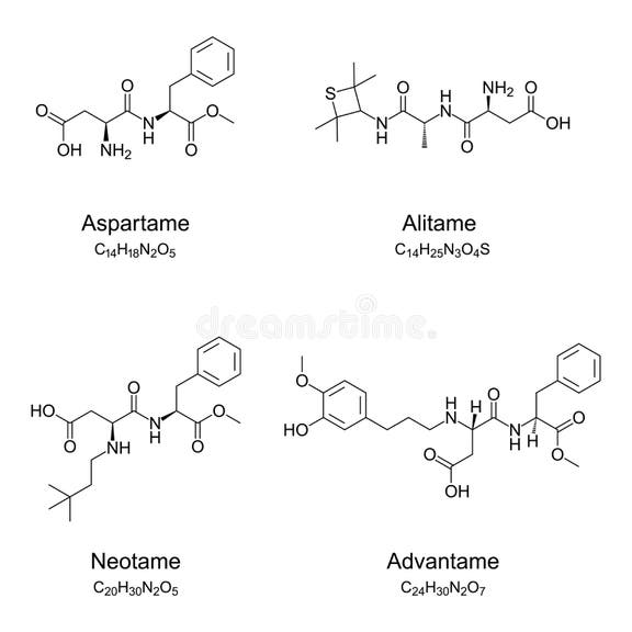 Aspartame with Analog Alitame, Neotame and Advantame, Chemical Formulas ...