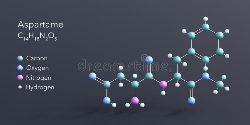 Aspartame Molecule 3d Rendering, Flat Molecular Structure with Chemical ...