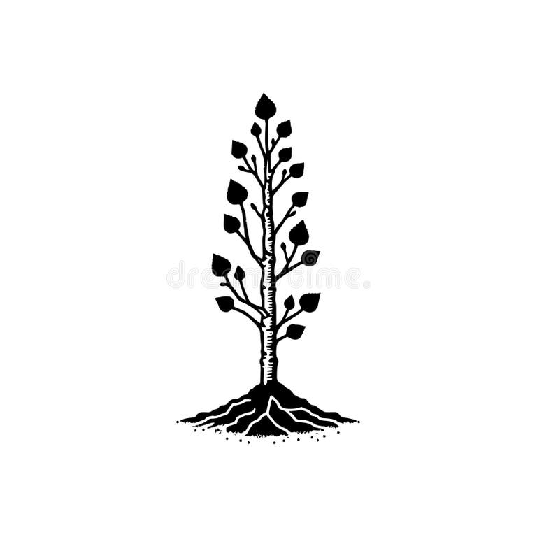 Aspen Tree Growing in Vintage Rustic Style Vector Icon Illustration ...