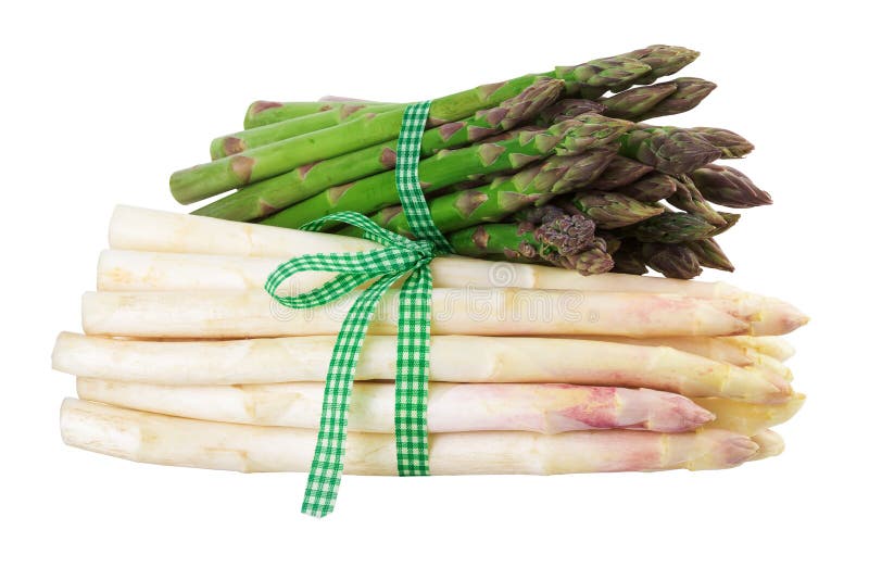 Bundel Van Witte Asperge Met Groen Lint Asperge Die Op Witte ...