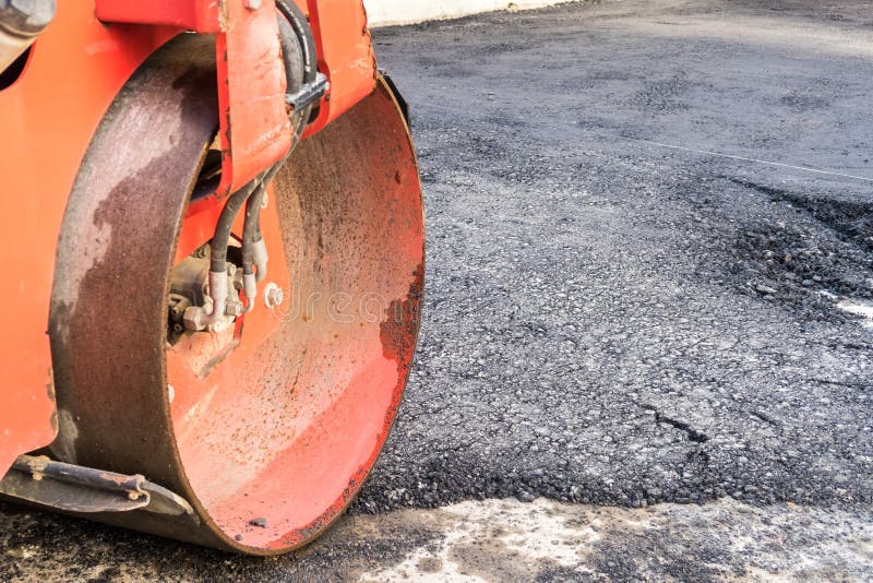 An asphalt roller stock photo. Image of steam, street - 163698734