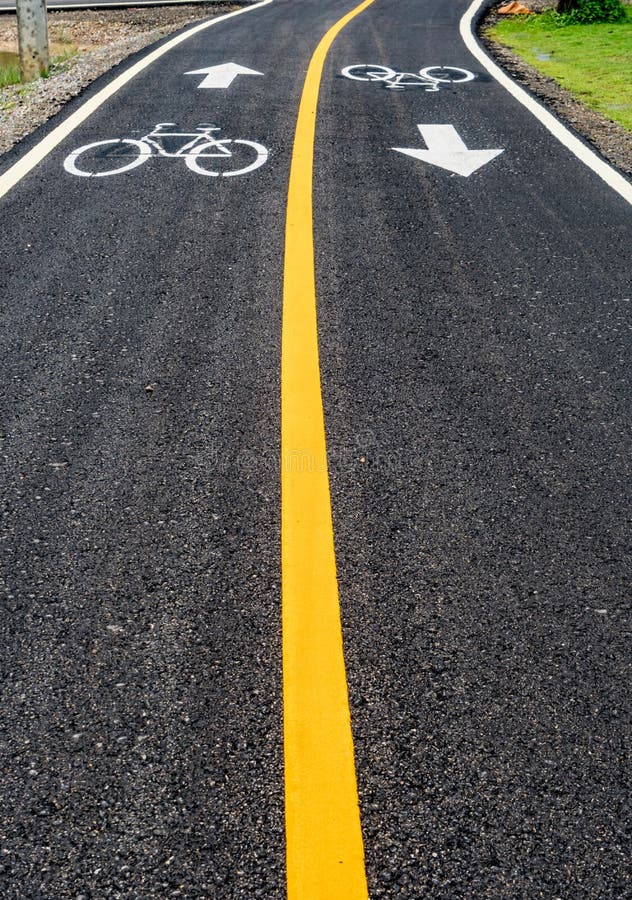 Asphalt Bicycle Road with Yellow Line Stock Photo - Image of black ...