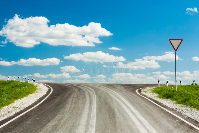 Asphalt Broad Road with Blue Sky. Stock Photo - Image of nature, sign ...