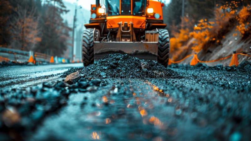 Asphalt Compactor in Action on Vibrant Construction Site Stock Photo ...