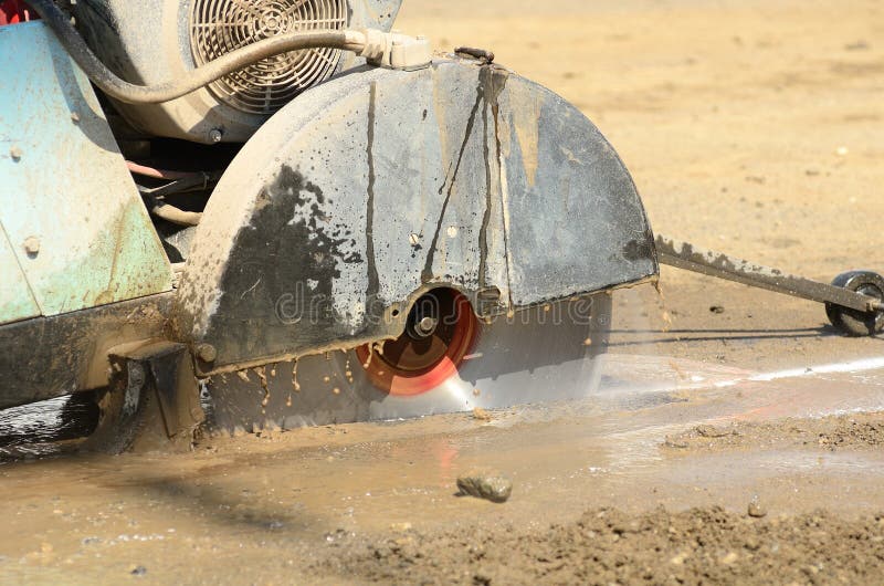 Construction Site, Worker Cut Asphalt with Saw Blade Toll Stock Photo ...