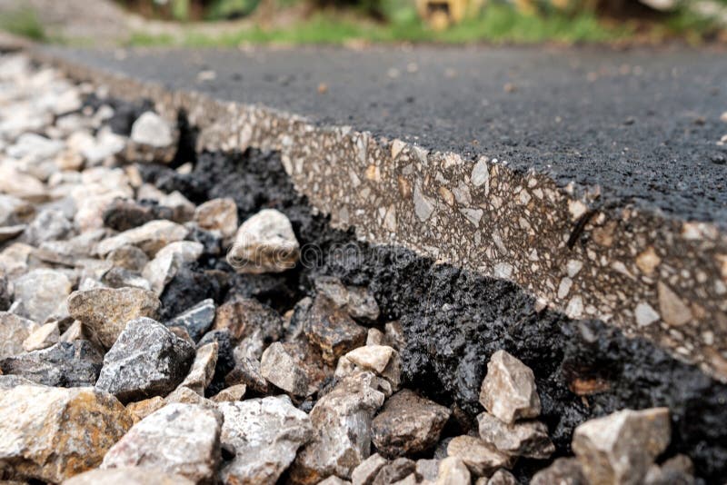Asphalt is Cut Diagonal in the Frame of Rubble and Road Stock Image ...