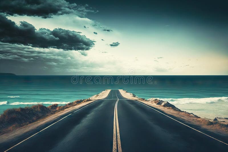 Asphalt Empty Road Beyond Horizont Leading To Sea Stock Illustration ...