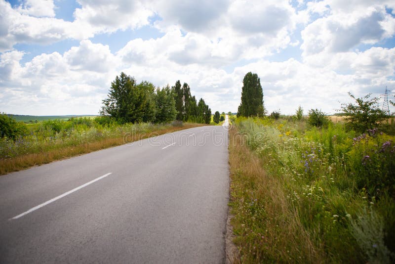 Asphalt Flat Road between Rural Fields. Summer, Sunny Day, Beautiful ...