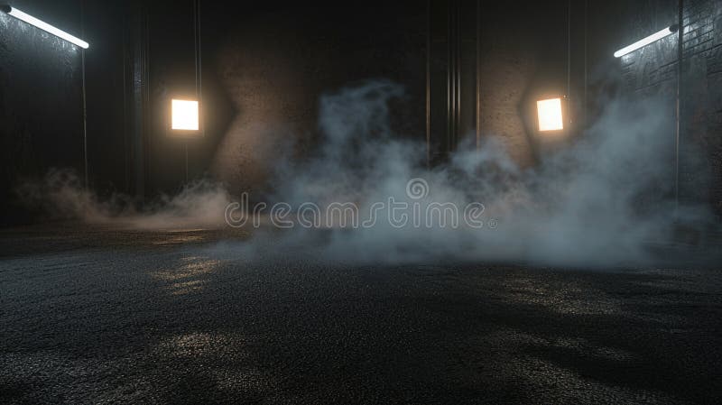 The Asphalt Floor and Studio Room with Smoke Float Up the Interior ...
