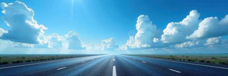 Asphalt Ground Meets a Breathtaking Blue Sky, Scattered with Clouds ...