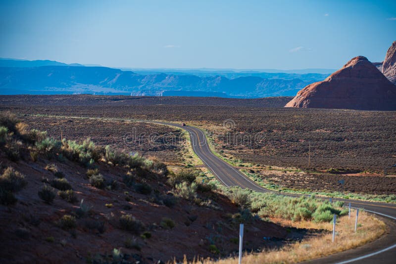 Asphalt Highway and Hill Landscape Under the Blue Sky. Curved Arizona ...