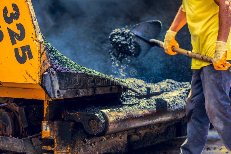 Asphalt Lay New Workers with Tools Stock Image - Image of paver ...