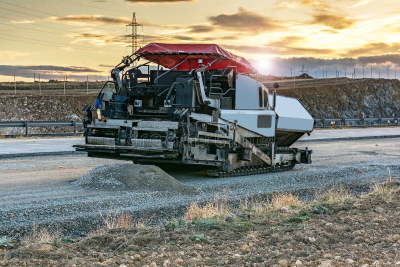 Asphalt Machinery at Construction Work on a Road or Highway Stock Image ...
