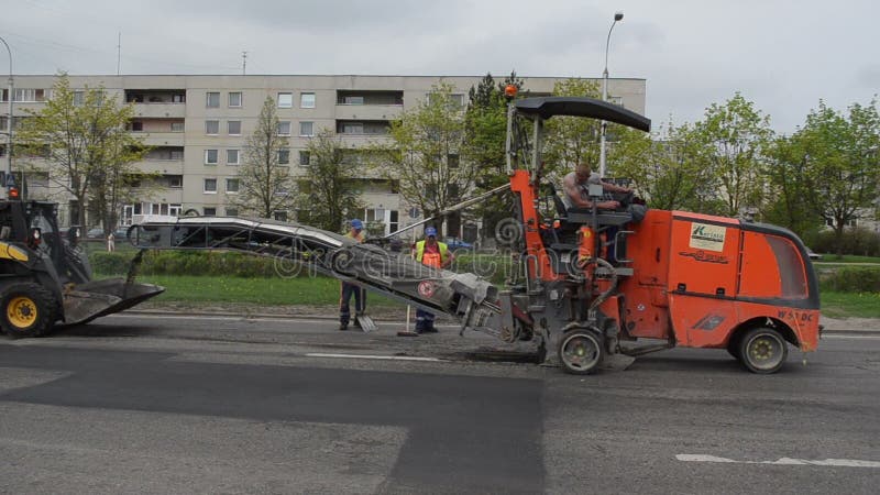 Asphalt Milling Machine or Cold Planer Live Video. Theme of Road ...