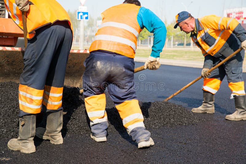 Asphalt Pavement Construction Works Stock Photo - Image of construction ...
