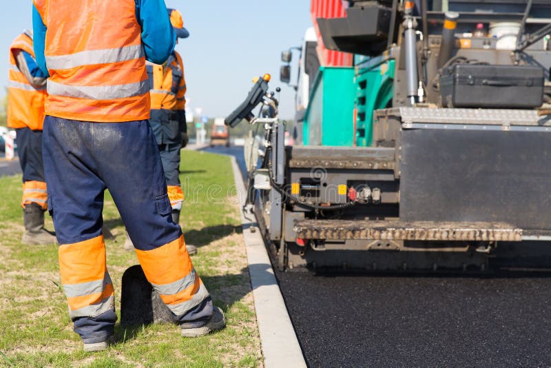 Asphalt Paving Construction during Road Works Stock Image - Image of ...
