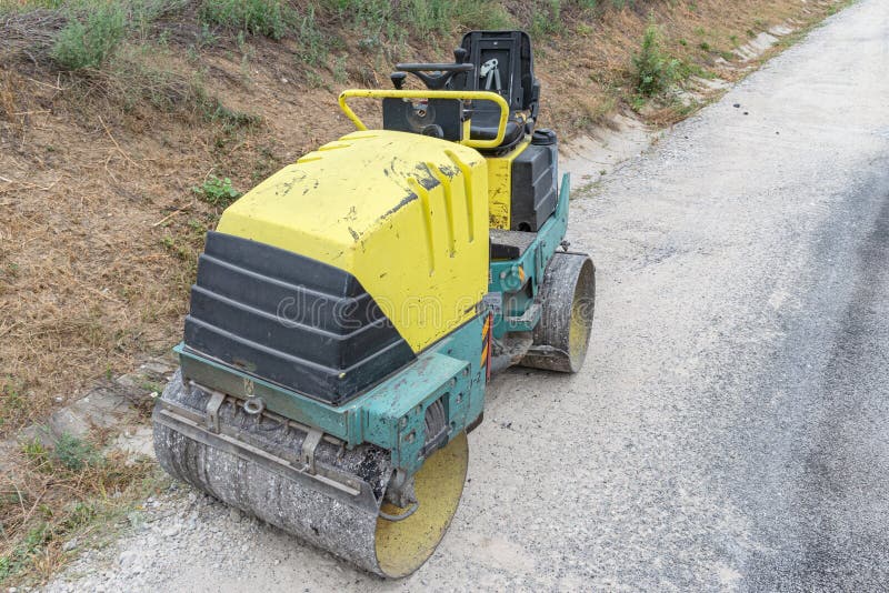 Asphalt Paver Compactor Drum Roller Vehicle Stock Image - Image of ...