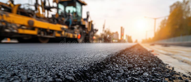 Asphalt Paver Machine Laying New Road Surface at Sunset Road ...