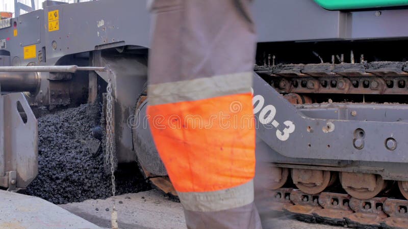 Asphalt Paver Machine during Road Construction, Road Construction Crew ...