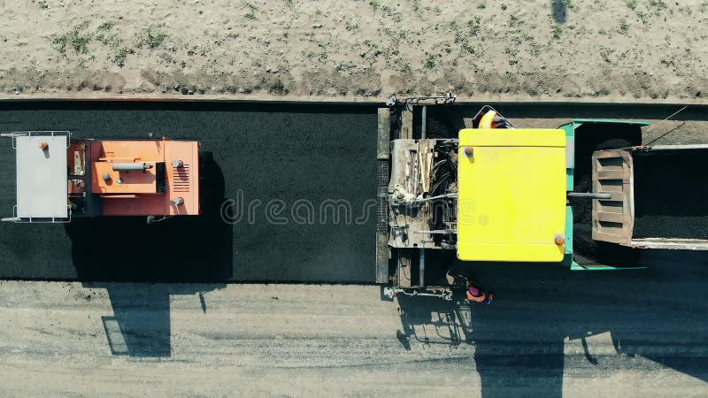 Asphalt Paver Machine on a Road Construction Site. Top View of Road ...