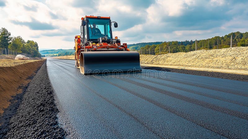 Asphalt Paver Machine during Road Work Stock Photo - Image of highway ...