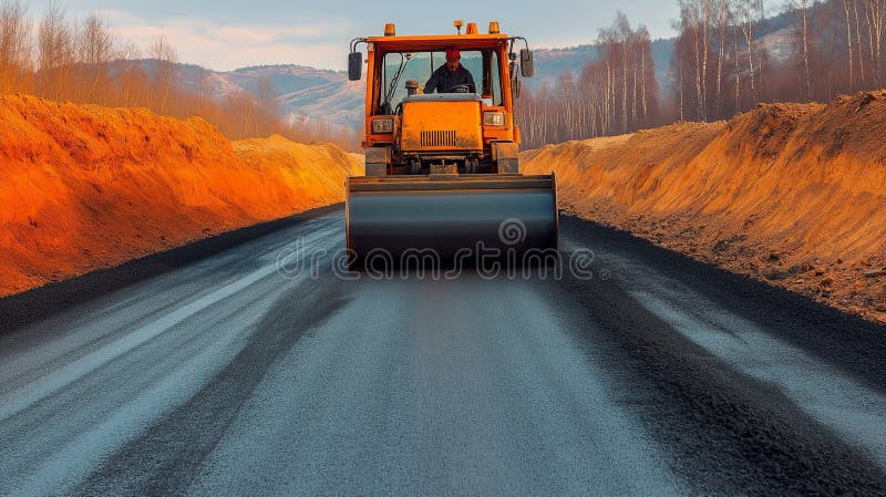 Asphalt Paver Machine during Road Work Stock Image - Image of roller ...