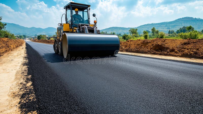Asphalt Paver Machine during Road Work Stock Photo - Image of machinery ...