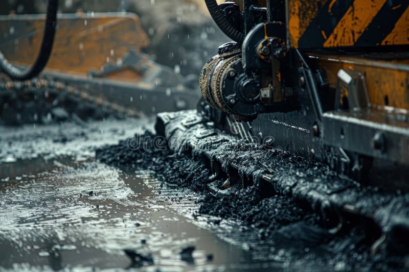Asphalt Paving Equipment in Action Even Distribution of Black Tar and ...