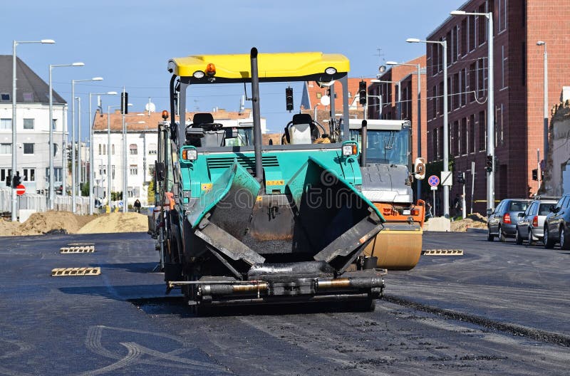Asphalt Paving Vehicle At The Road Construction Stock Photo - Image of ...