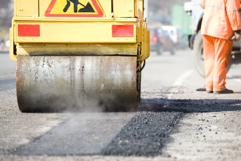 Asphalt Paving Works with Compactor Stock Photo - Image of equipment ...