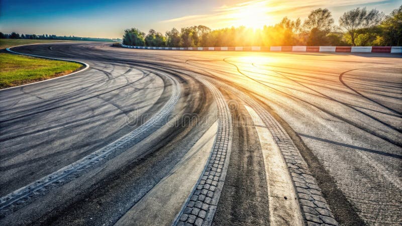 Asphalt Race Track at Sunset with Tire Marks Showing Speed and Skill ...