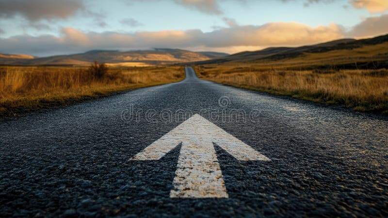 An Asphalt Road with an Arrow Painted on it Symbolizes Growth ...