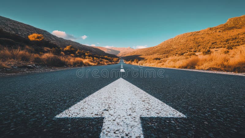 An Asphalt Road with an Arrow Painted on it Symbolizes Growth ...
