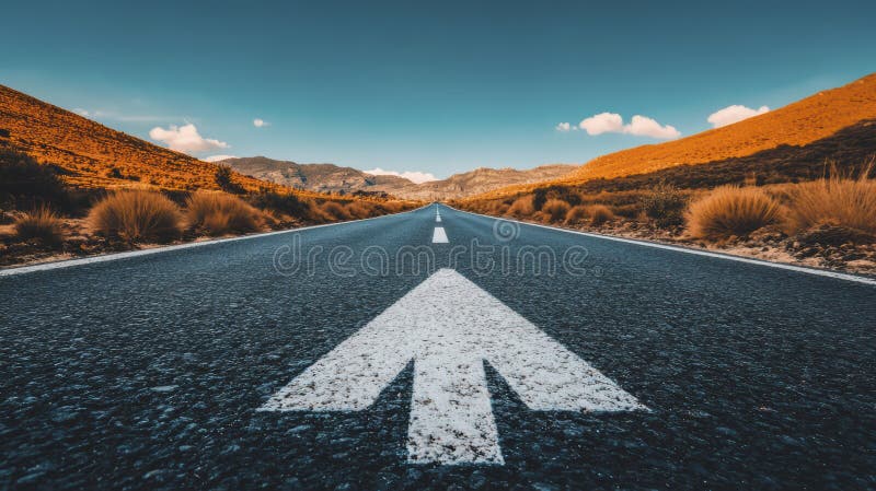 An Asphalt Road with an Arrow Painted on it Symbolizes Growth ...