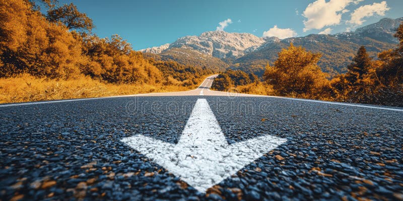 An Asphalt Road with an Arrow Painted on it Symbolizes Growth ...