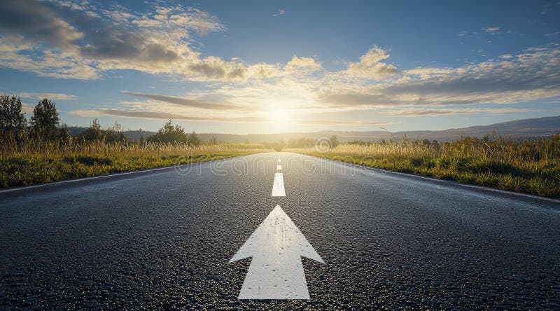 An Asphalt Road with an Arrow Painted on it Symbolizes Growth ...