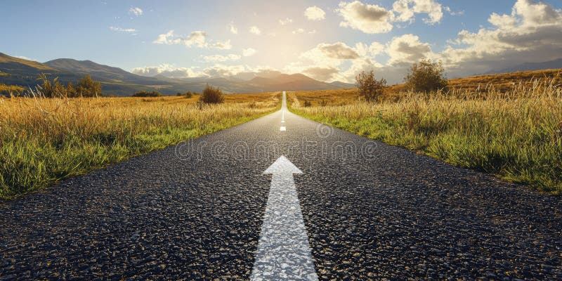 An Asphalt Road with an Arrow Painted on it Symbolizes Growth ...