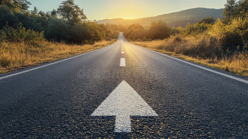 An Asphalt Road with an Arrow Painted on it Symbolizes Growth ...