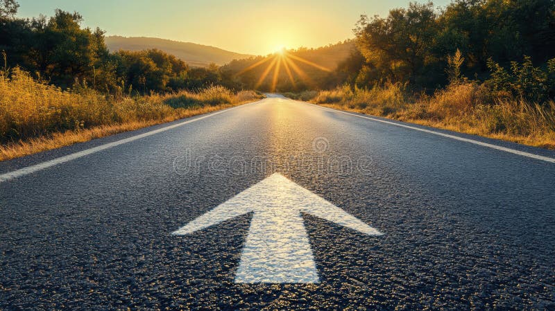 An Asphalt Road with an Arrow Painted on it Symbolizes Growth ...