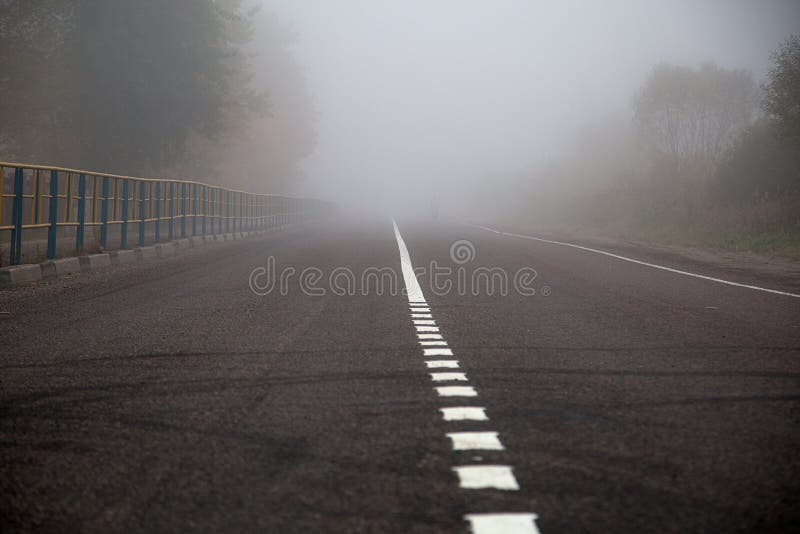 Asphalt Road in an Autumn Fog Stock Image - Image of smog, highway ...