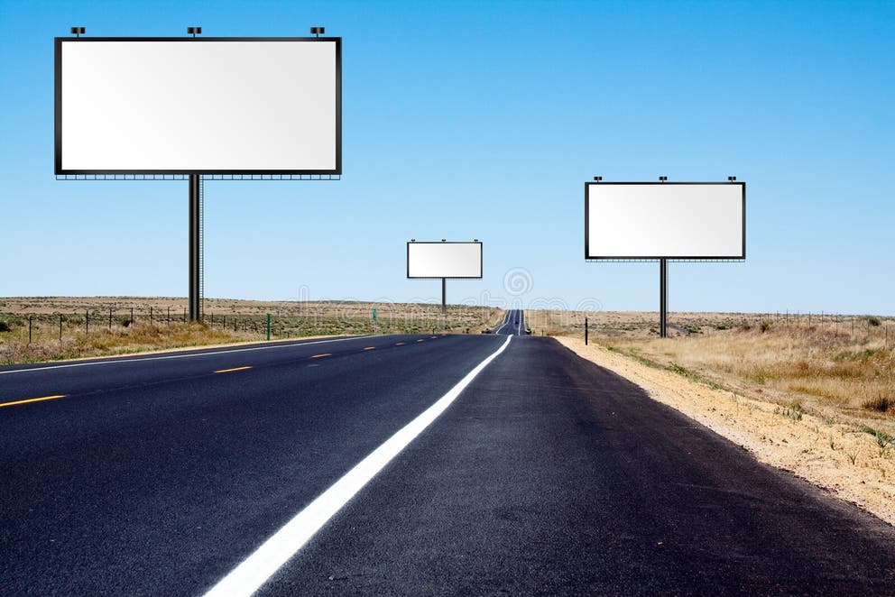 Asphalt Road with banners stock illustration. Illustration of blue ...