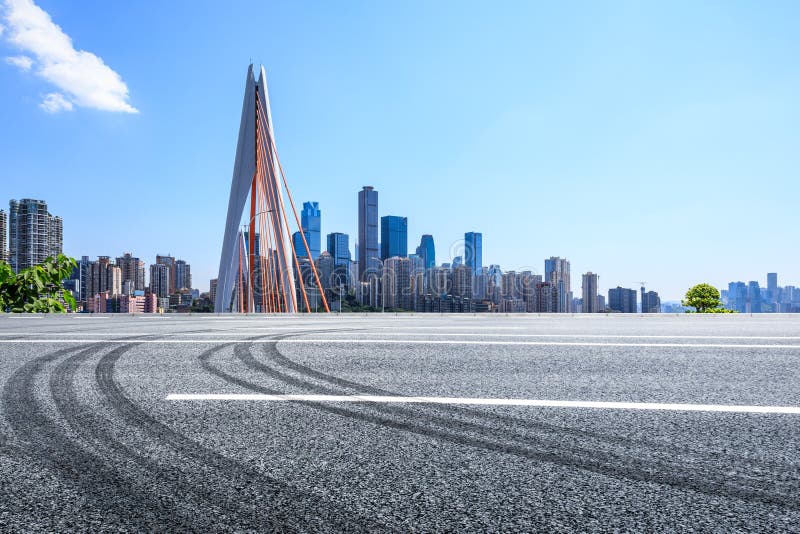 Asphalt Road and Chongqing Architectural Landscape with Bridge Stock ...