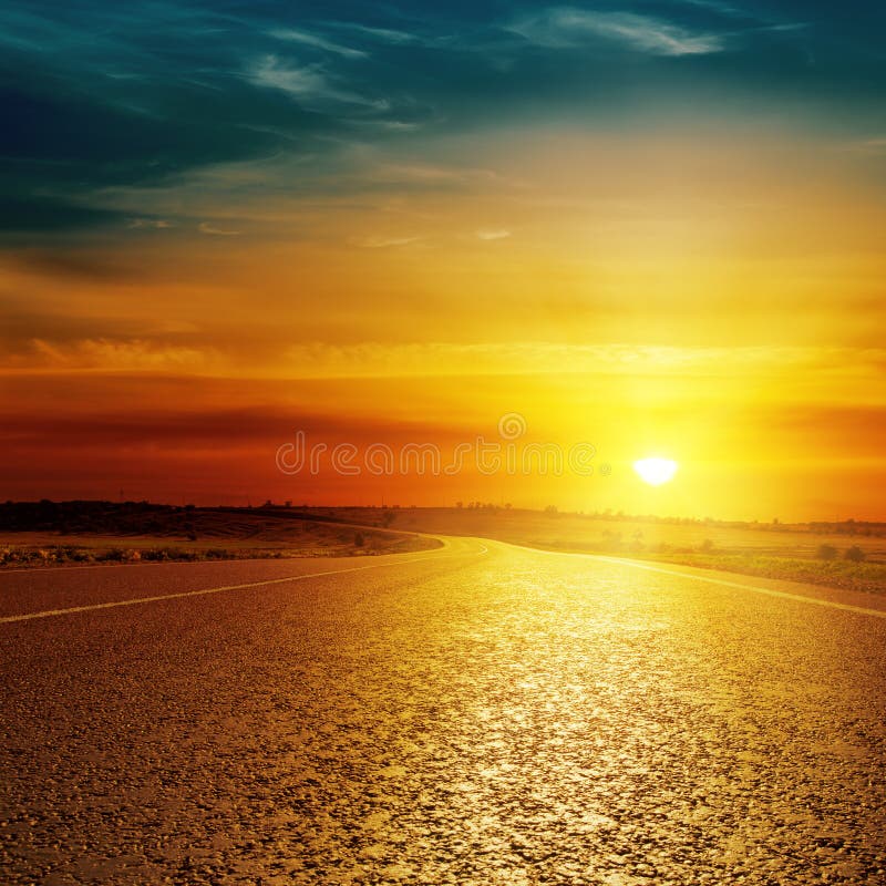 Sunset over asphalt road stock photo. Image of country - 35203194