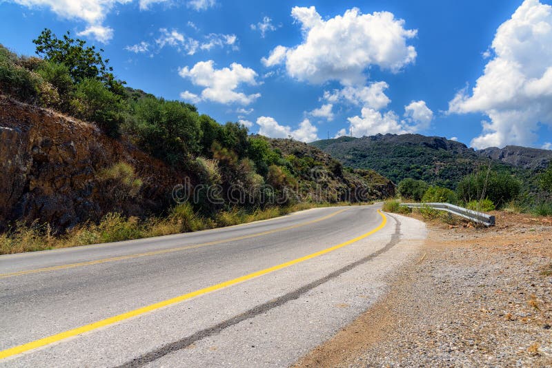 Asphalt Road and Cloudy Sky in Mountains on Crete Island Stock Image ...